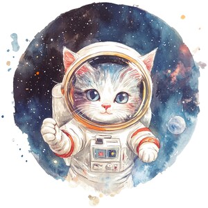 10 Cat Clipart Watercolor Cats in Space Clip Art Cute Space Cats ...