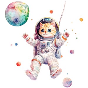 10 Cat Clipart Watercolor Cats in Space Clip Art Cute Space Cats ...