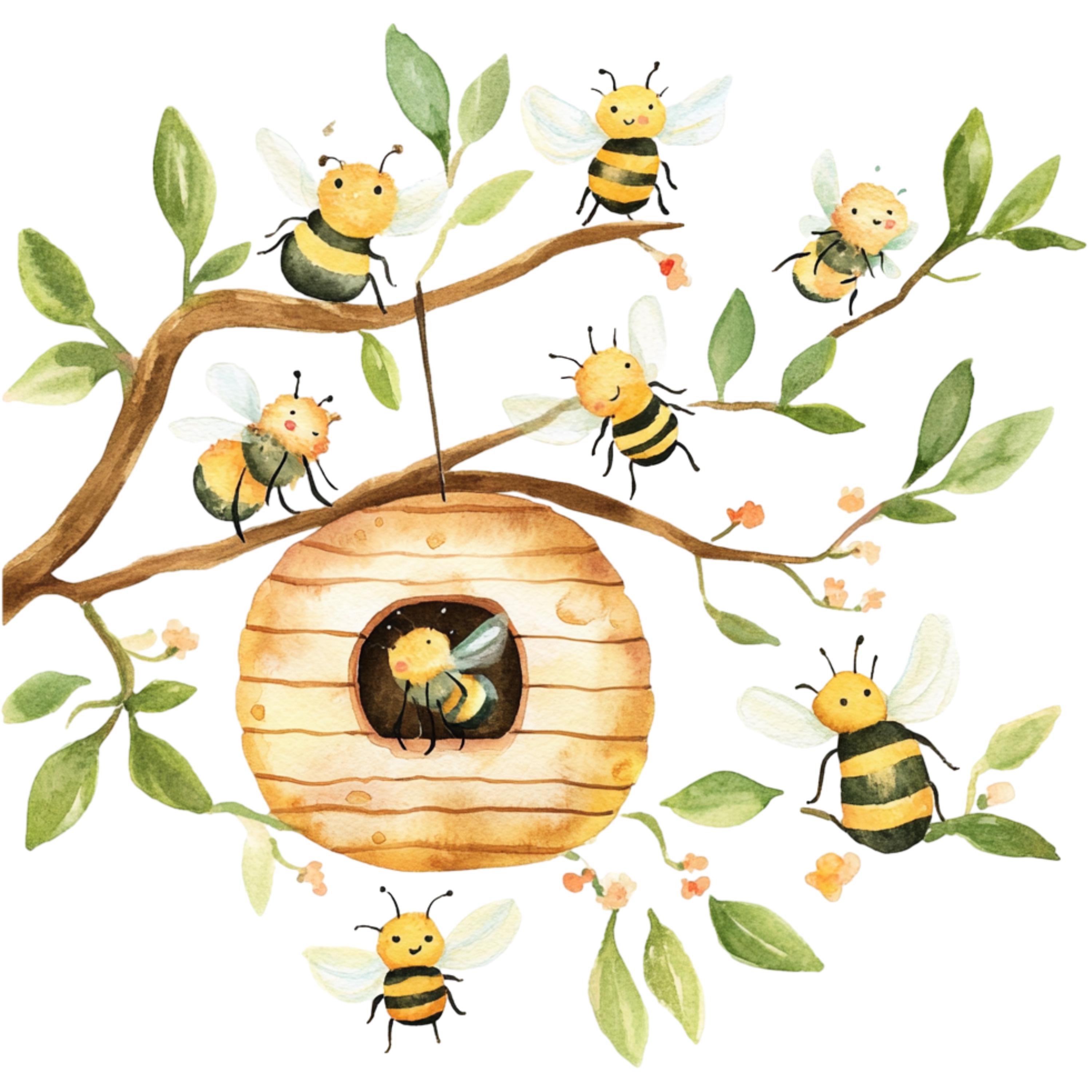 14 Spring Beehive Clipart Watercolor Spring Bees Clip Art Insect High ...