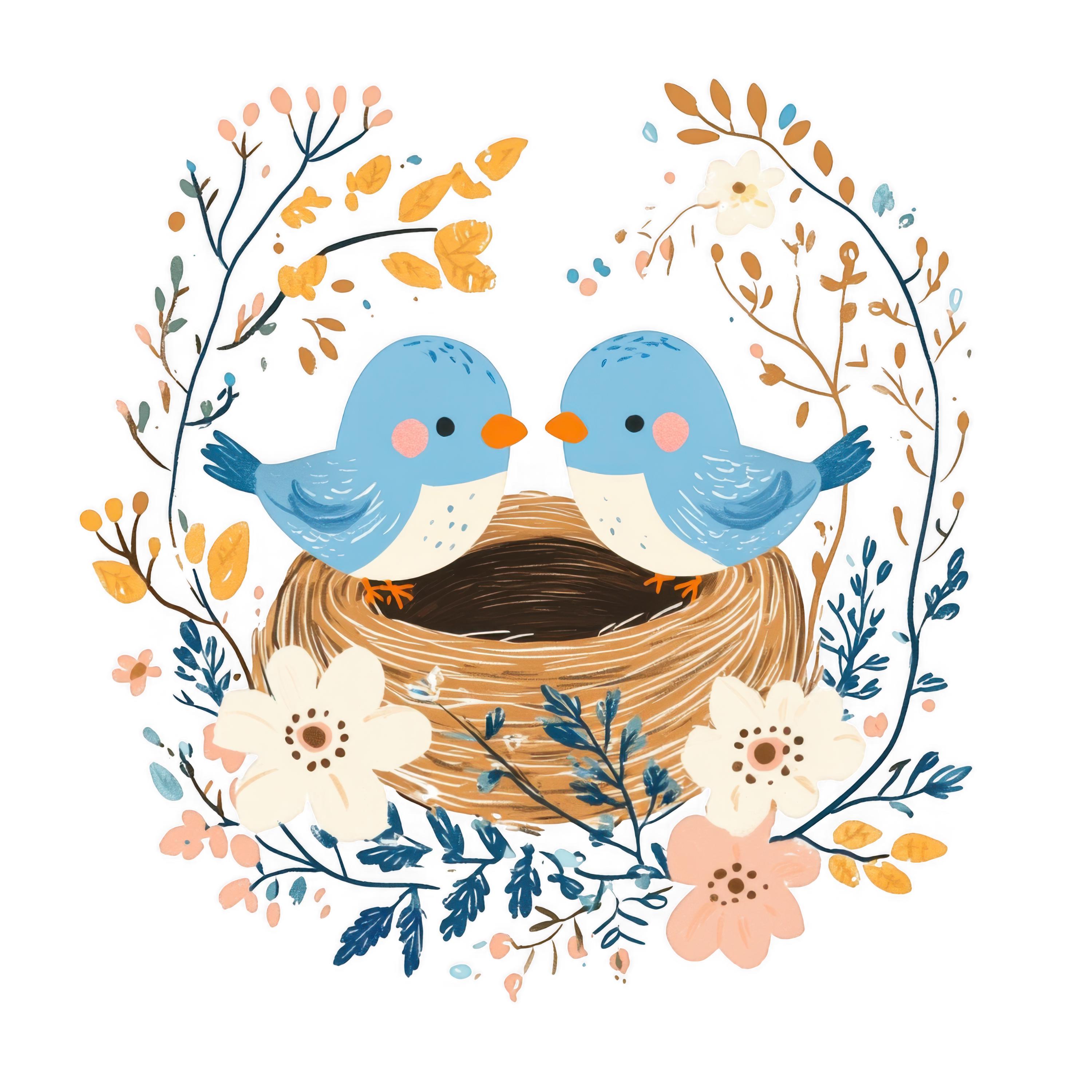 10 Blue Birds Clipart Scandinavian Birds Folk Art Clip Art Spring Blue ...