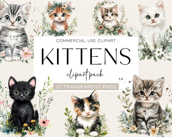 Cute Kittens Clipart Bundle | Cartoon-style Cats, Playful Kittens, and ...