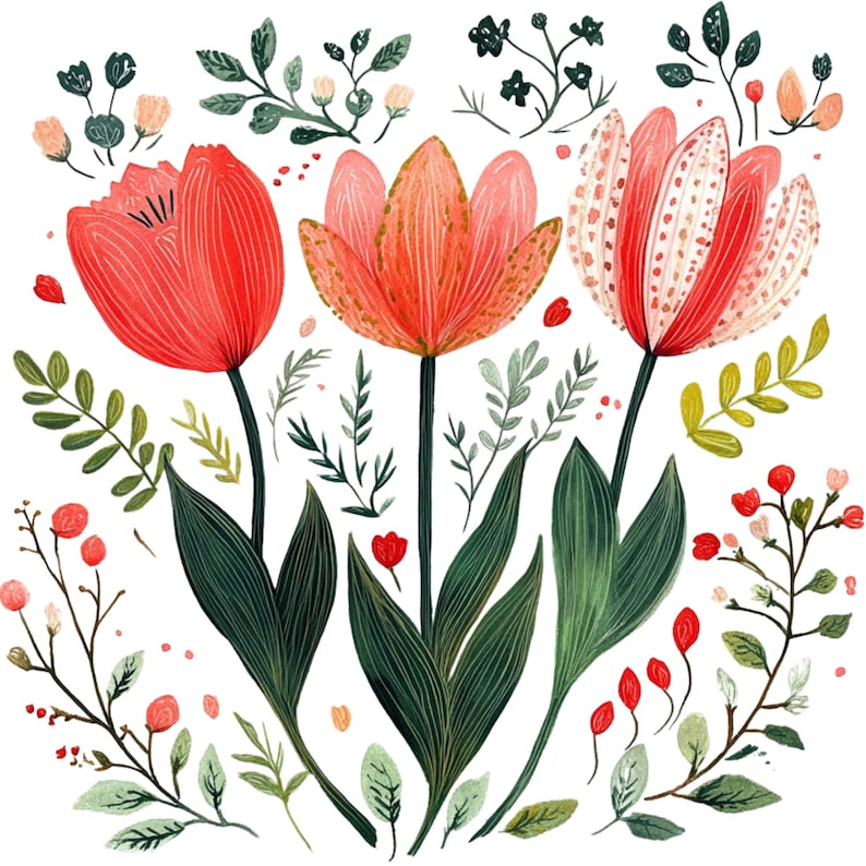 14 Spring Tulips Clipart Tulip Folk Art Clip Art Spring Flowers High ...