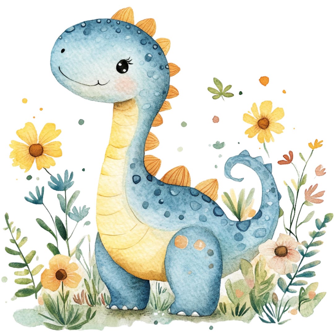 13 Spring Dinosaur Clipart Watercolor Floral Dinos Clip Art Dinosaur ...