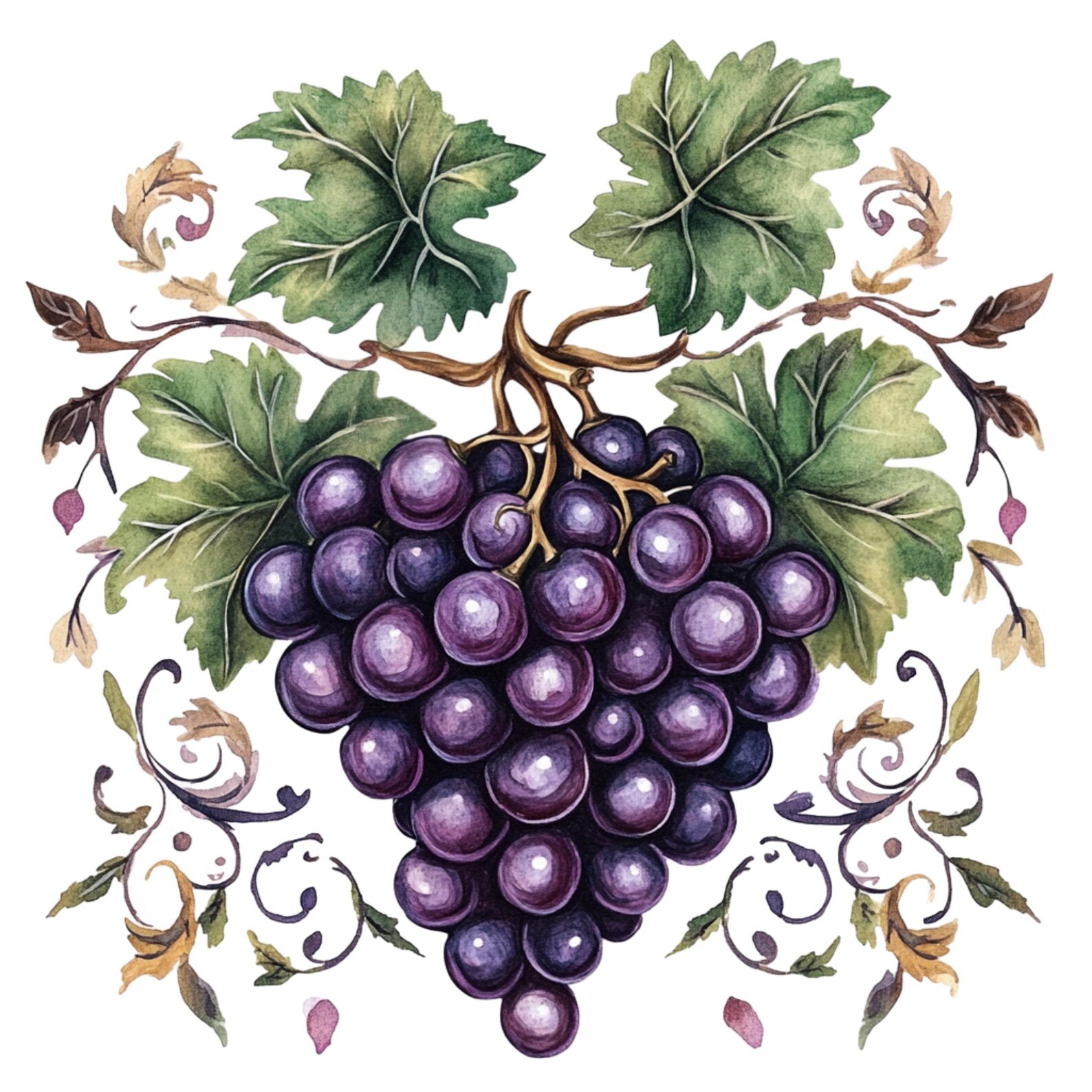 11 Bunch of Grapes Clipart Bundle of Grapes Folk Art Clip Art Fruit ...