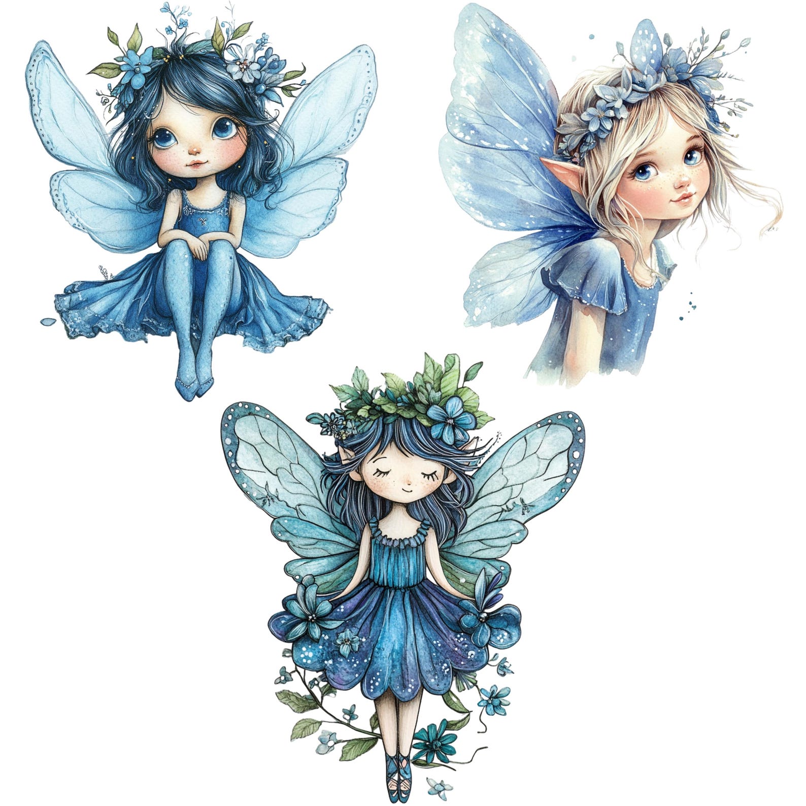 12 Fairy Clipart Blue Spring Fairies Clip Art Watercolor Fairies High ...