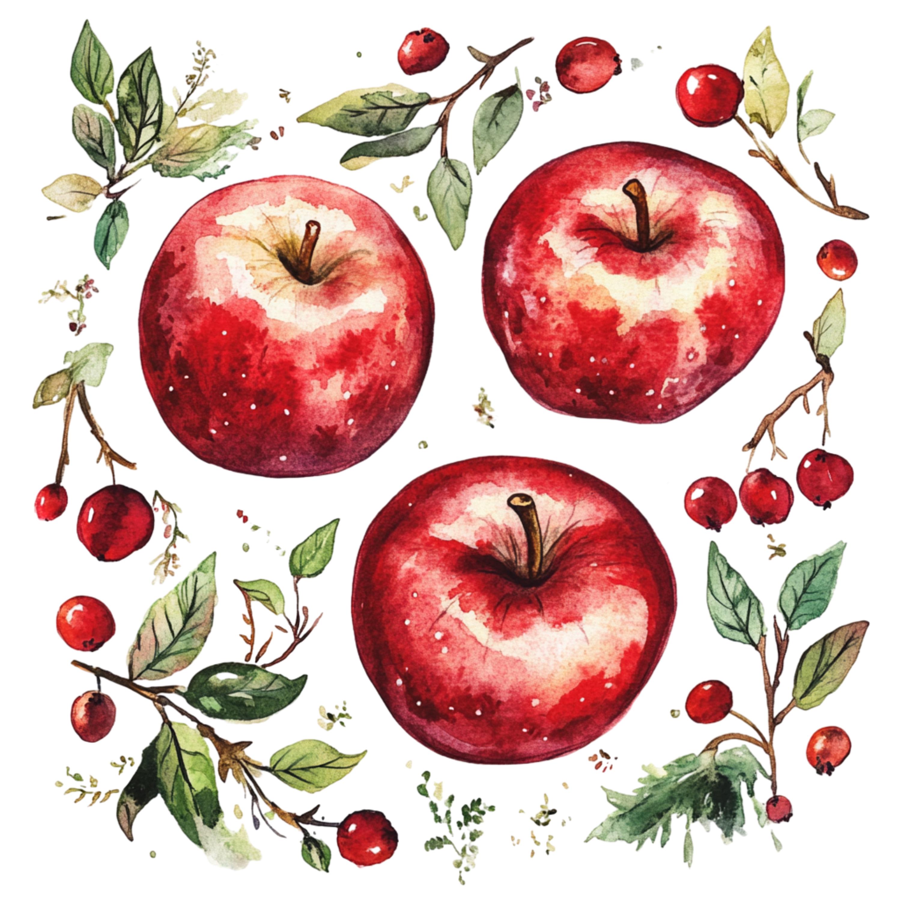 11 Watercolor Red Apple Clipart Red Apples Scandinavian Folk Art Clip ...