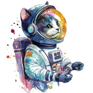 10 Cat Clipart Watercolor Cats in Space Clip Art Cute Space Cats ...