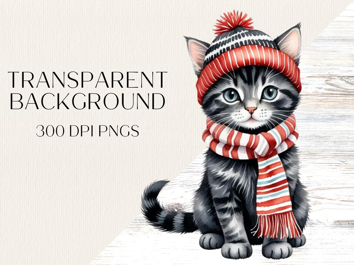 Watercolor Christmas Kittens Clipart Cute Christmas Clip Art Cute ...