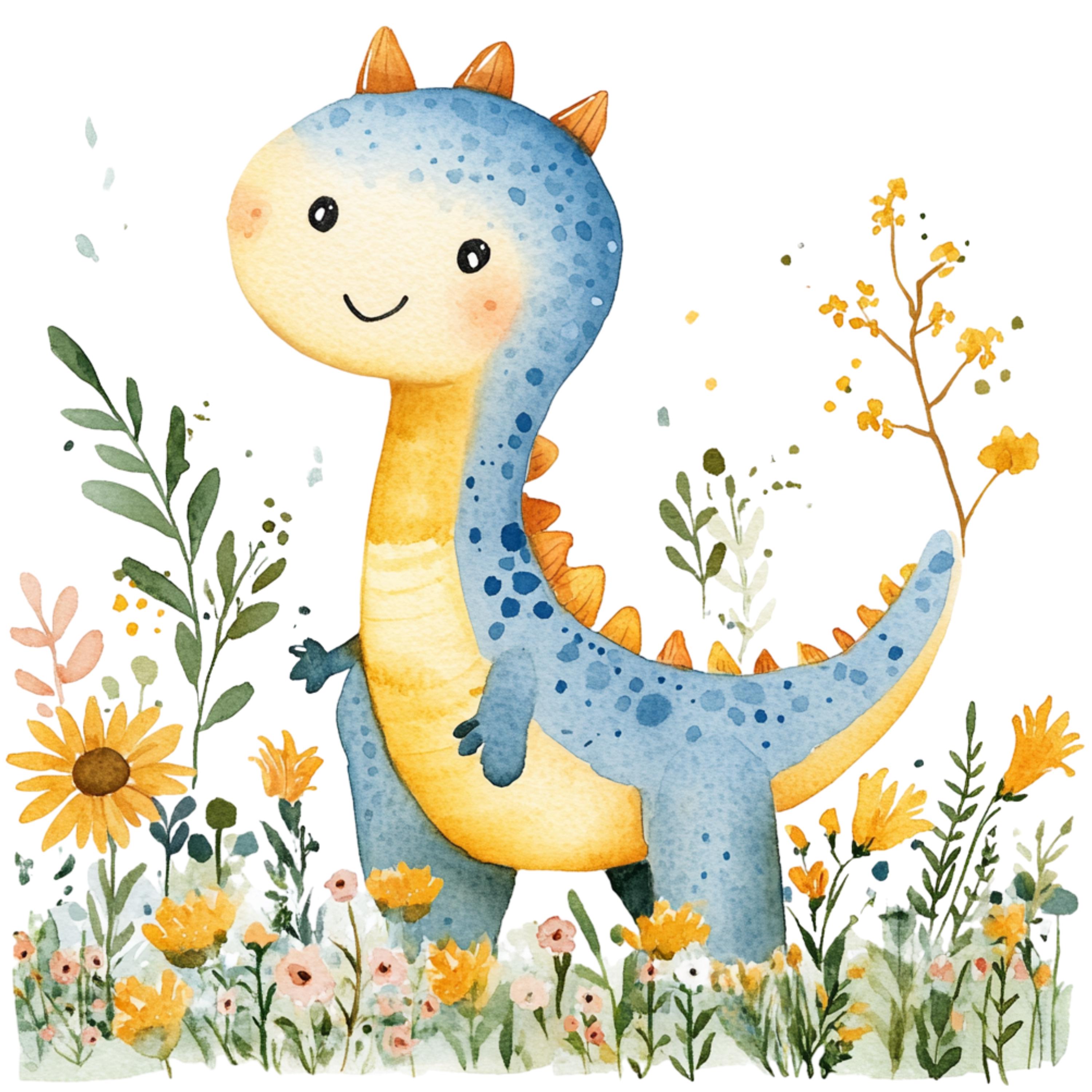 13 Spring Dinosaur Clipart Watercolor Floral Dinos Clip Art Dinosaur ...