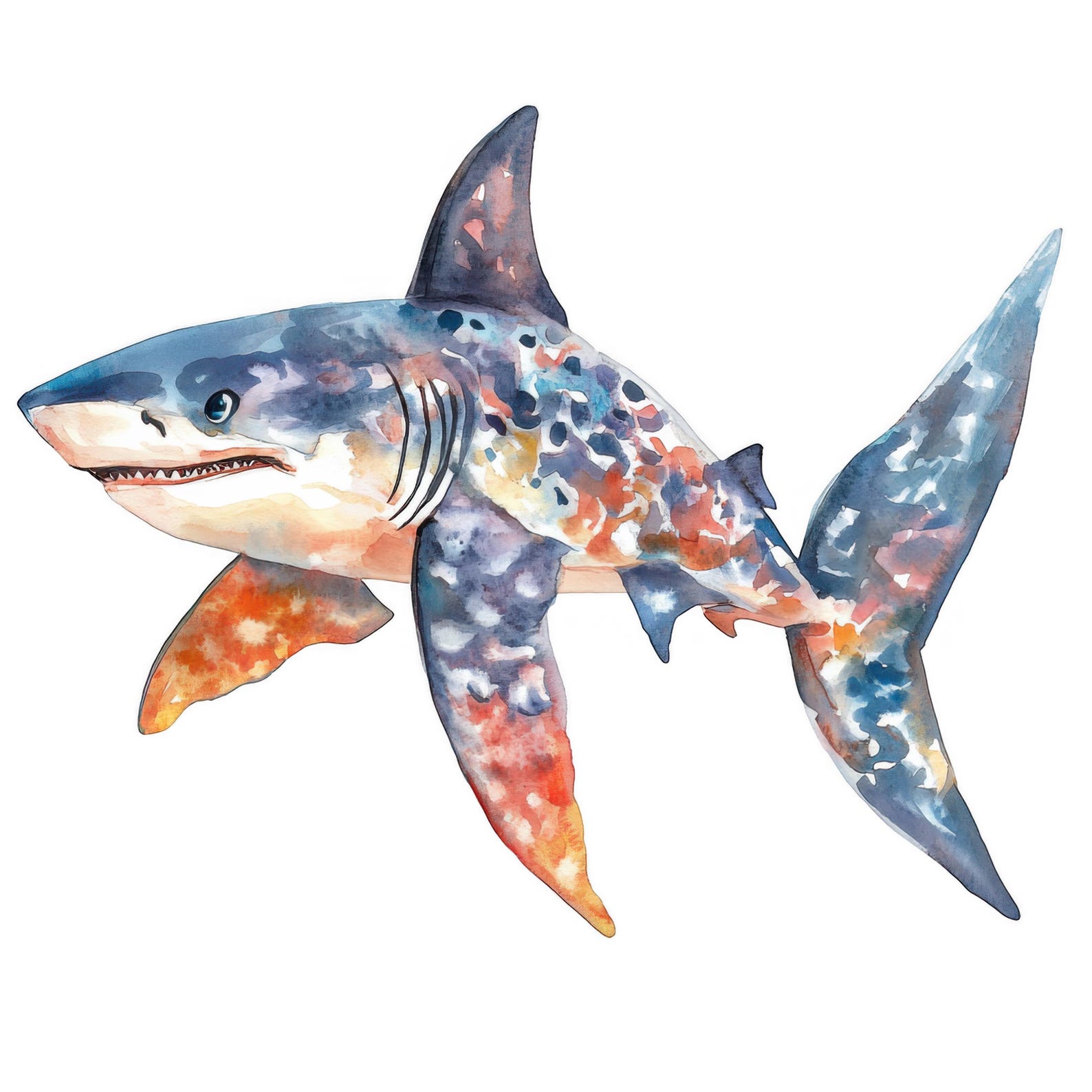 10 Shark Clipart Whimsical Sharks Clip Art Watercolor Sharks High ...