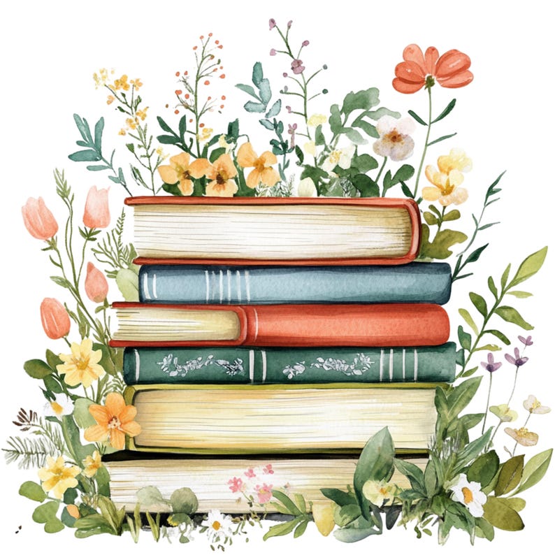 12 Spring Stack of Books Clipart Floral Book Clip Art Spring Books High ...