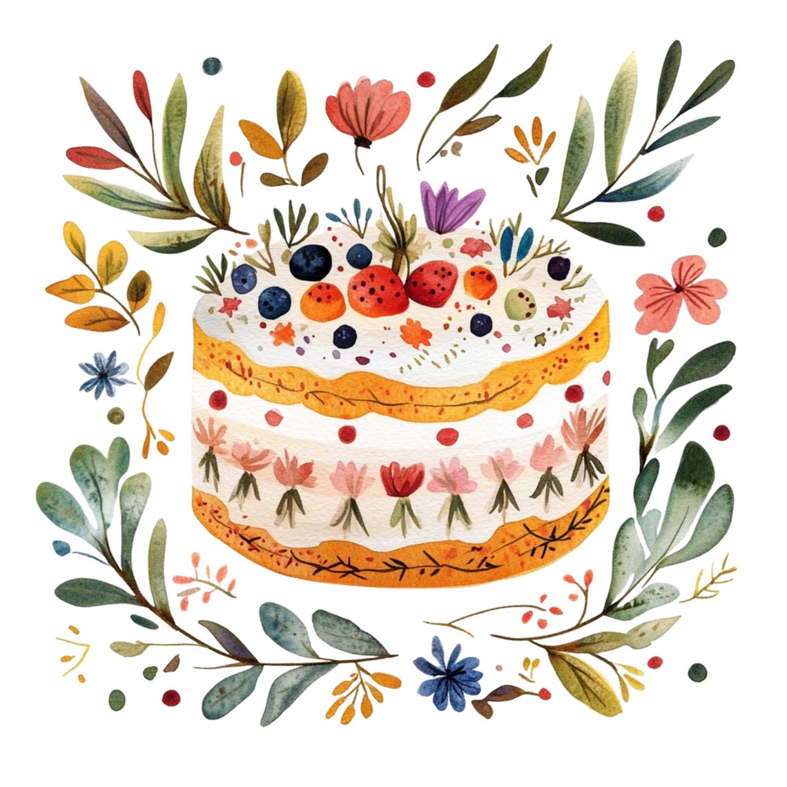 10 Tasty Birthday Cake Clipart Watercolor Birthday Cakes Scandinavian ...