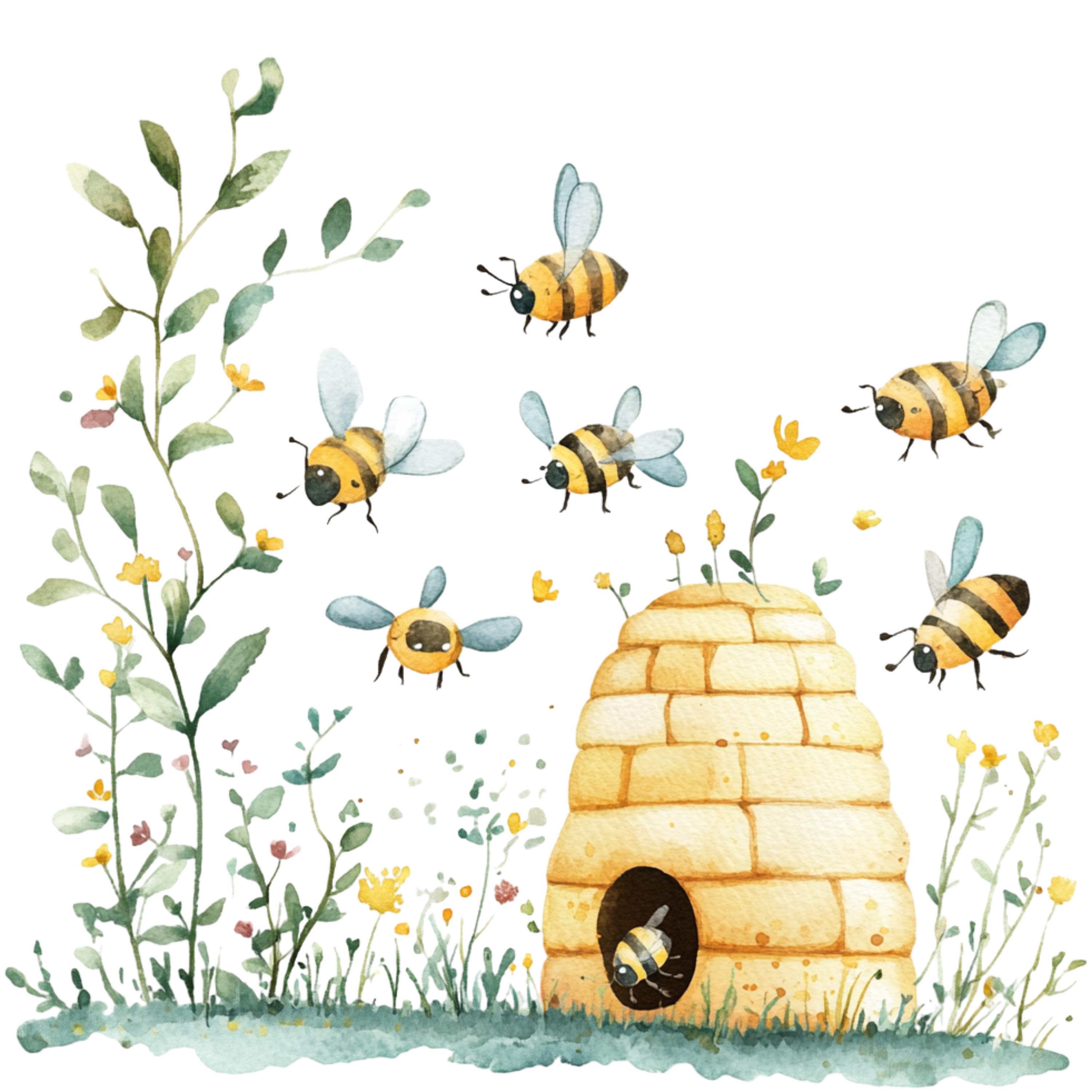 14 Spring Beehive Clipart Watercolor Spring Bees Clip Art Insect High ...
