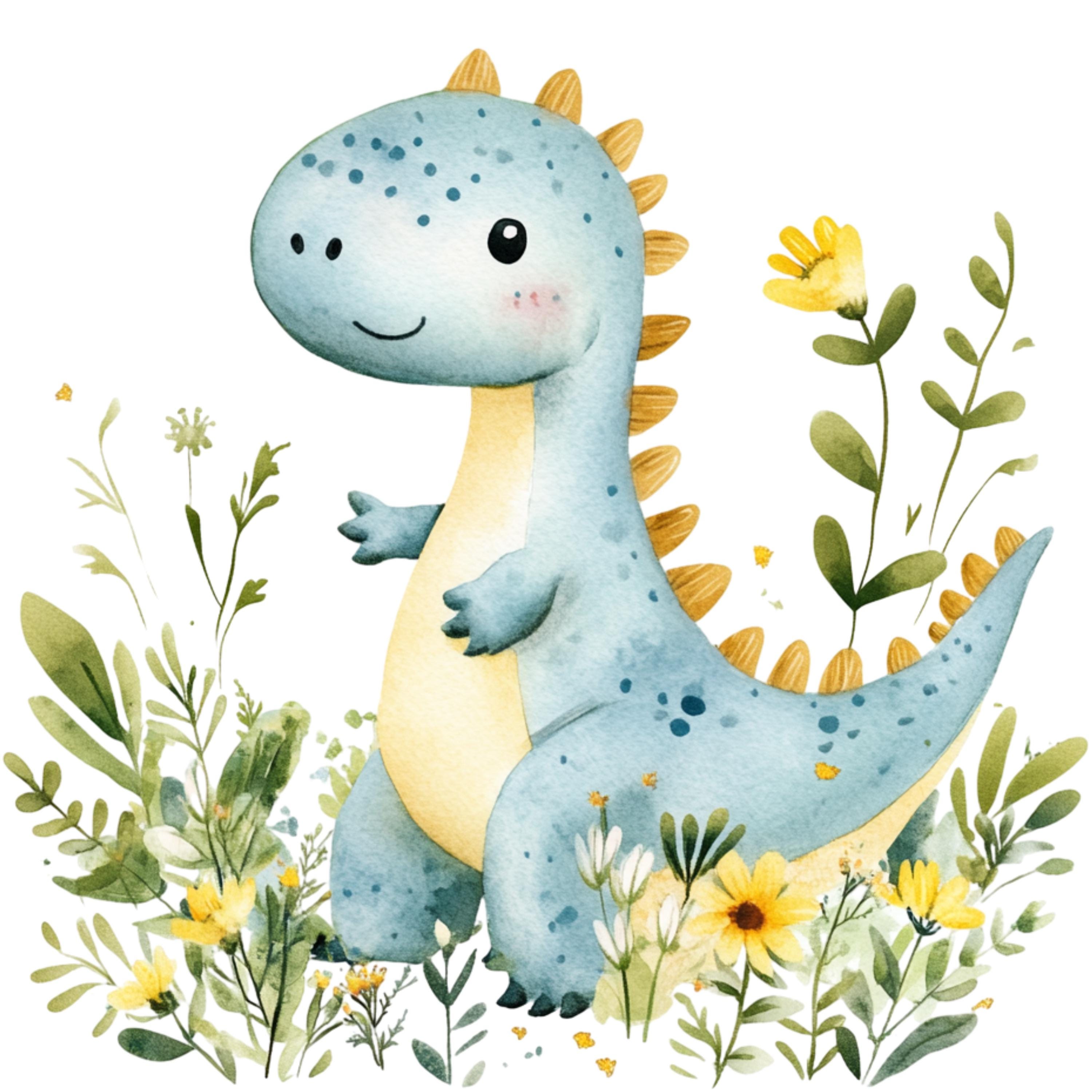 13 Spring Dinosaur Clipart Watercolor Floral Dinos Clip Art Dinosaur ...