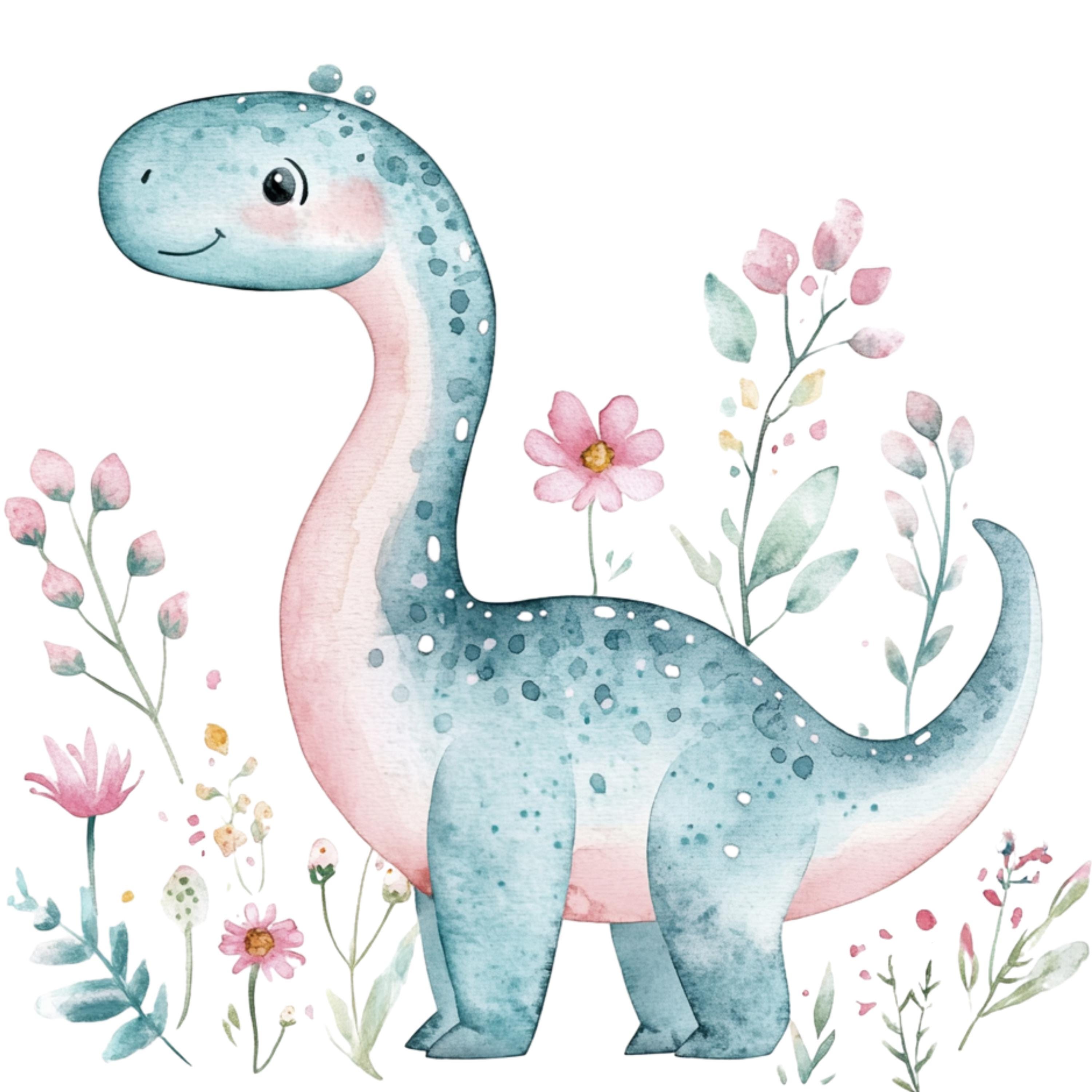14 Spring Dinosaur Clipart Watercolor Floral Dinos Clip Art Dinosaur ...