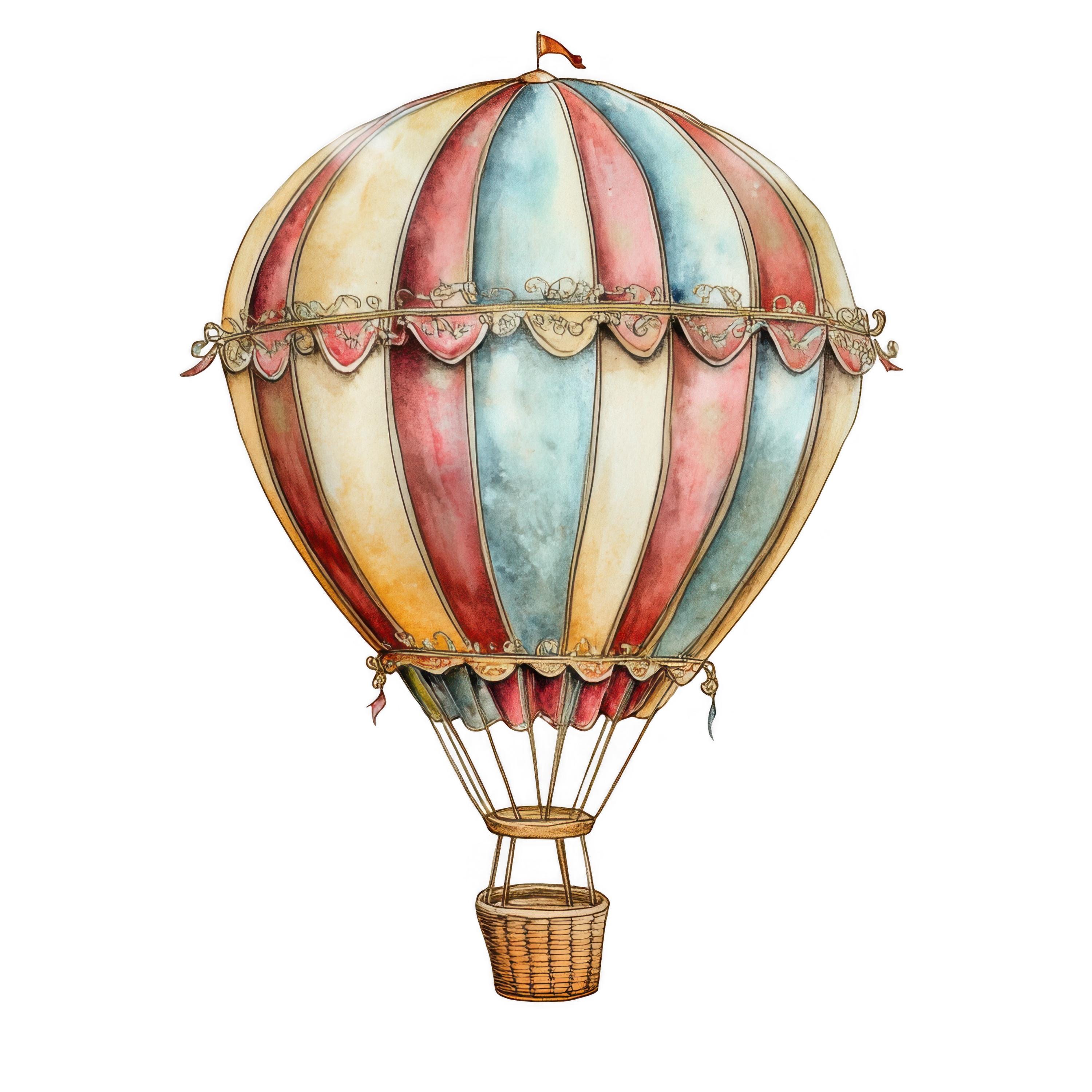12 Vintage Hot Air Balloons Clipart Watercolor Hot Air Balloons High ...