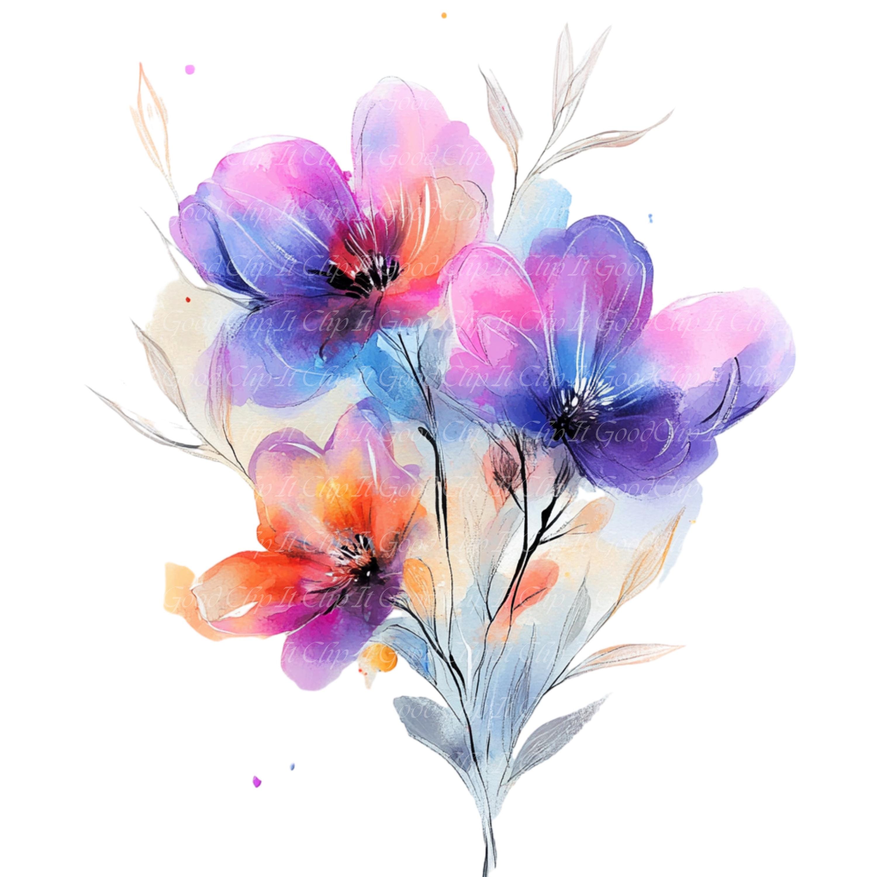 10 Abstract Flowers Clipart Watercolor Floral Clip Art Orange Flower ...