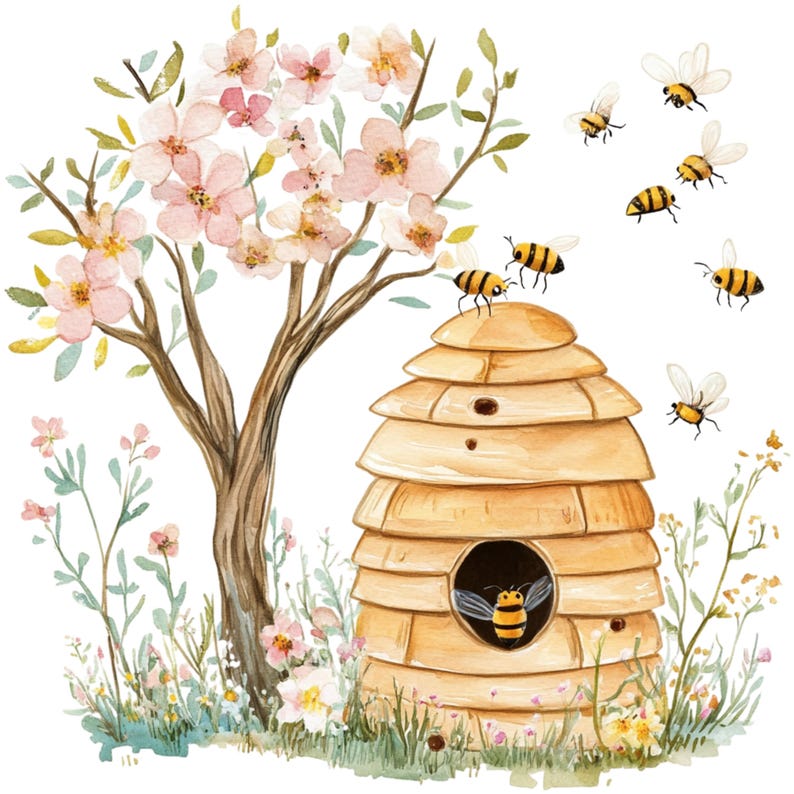 14 Spring Beehive Clipart Watercolor Spring Bees Clip Art Insect High ...