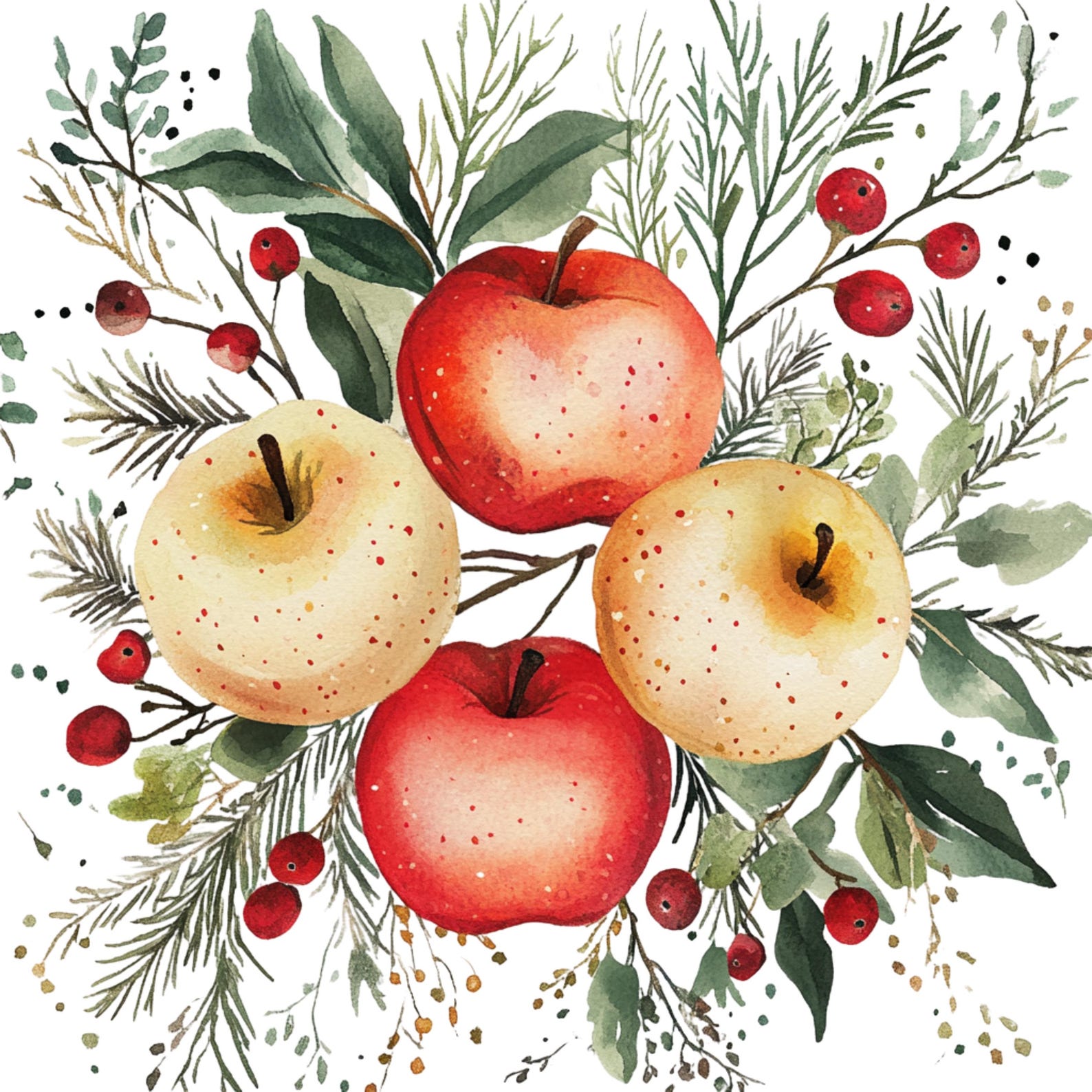 11 Watercolor Red Apple Clipart Red Apples Scandinavian Folk Art Clip ...
