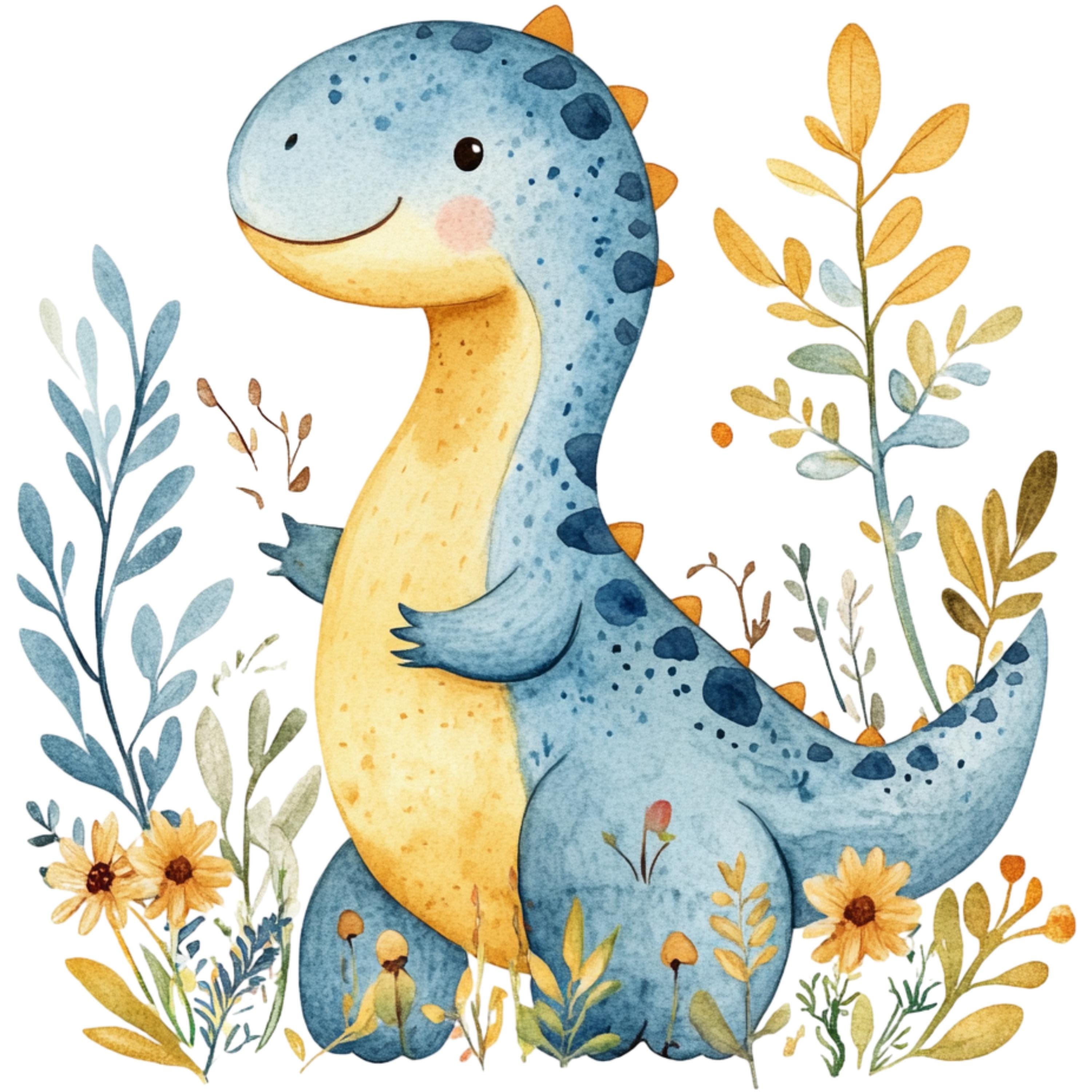 13 Spring Dinosaur Clipart Watercolor Floral Dinos Clip Art Dinosaur ...