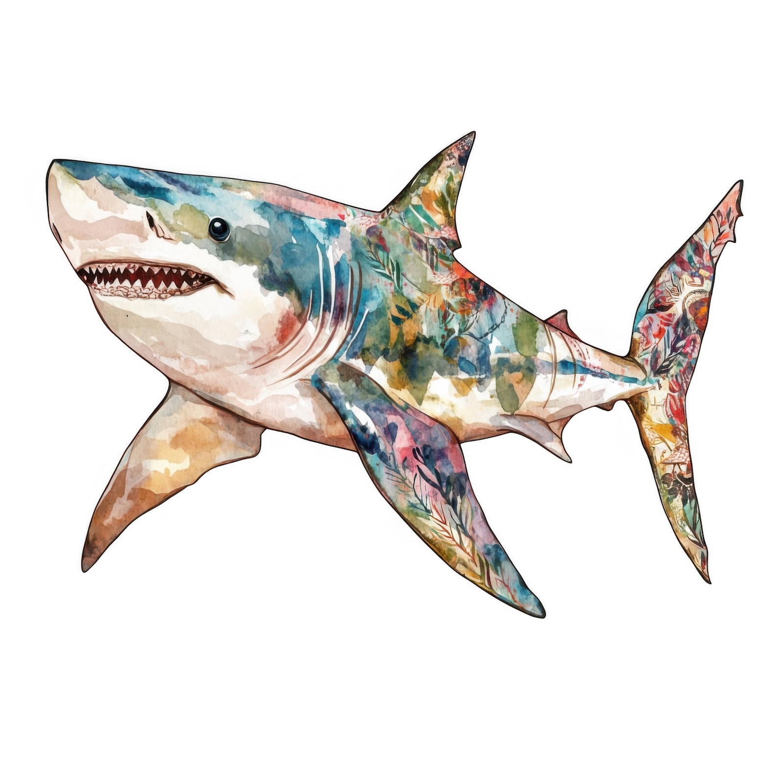 10 Shark Clipart Whimsical Sharks Clip Art Watercolor Sharks High ...