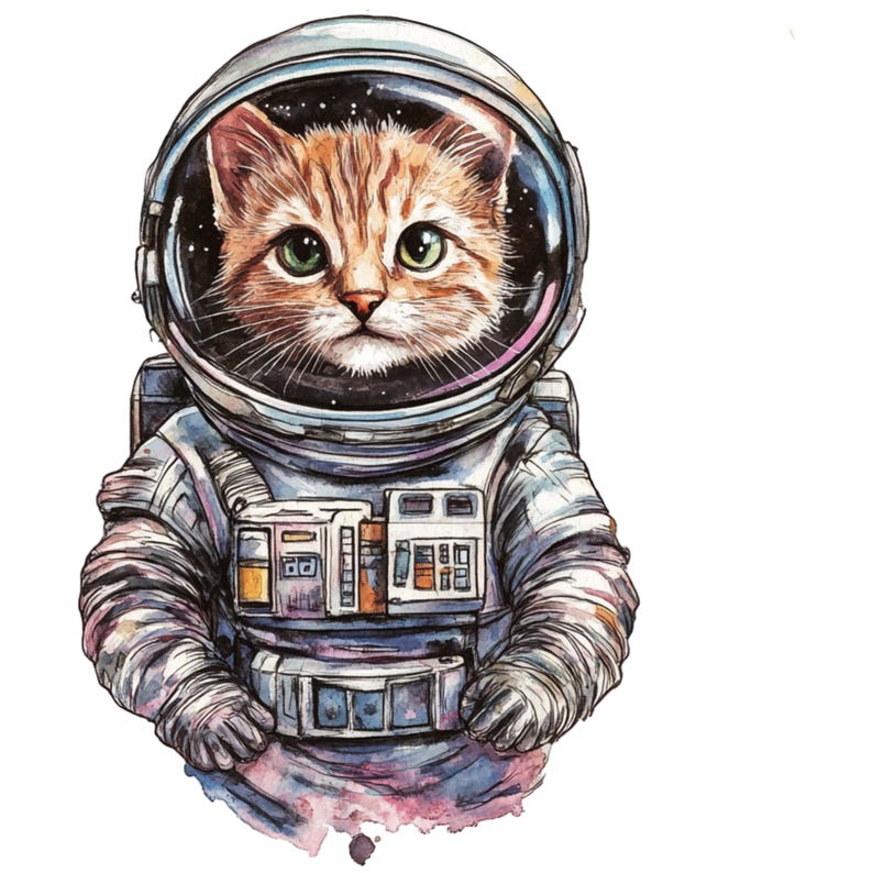 10 Cat Clipart Watercolor Cats in Space Clip Art Cute Space Cats ...