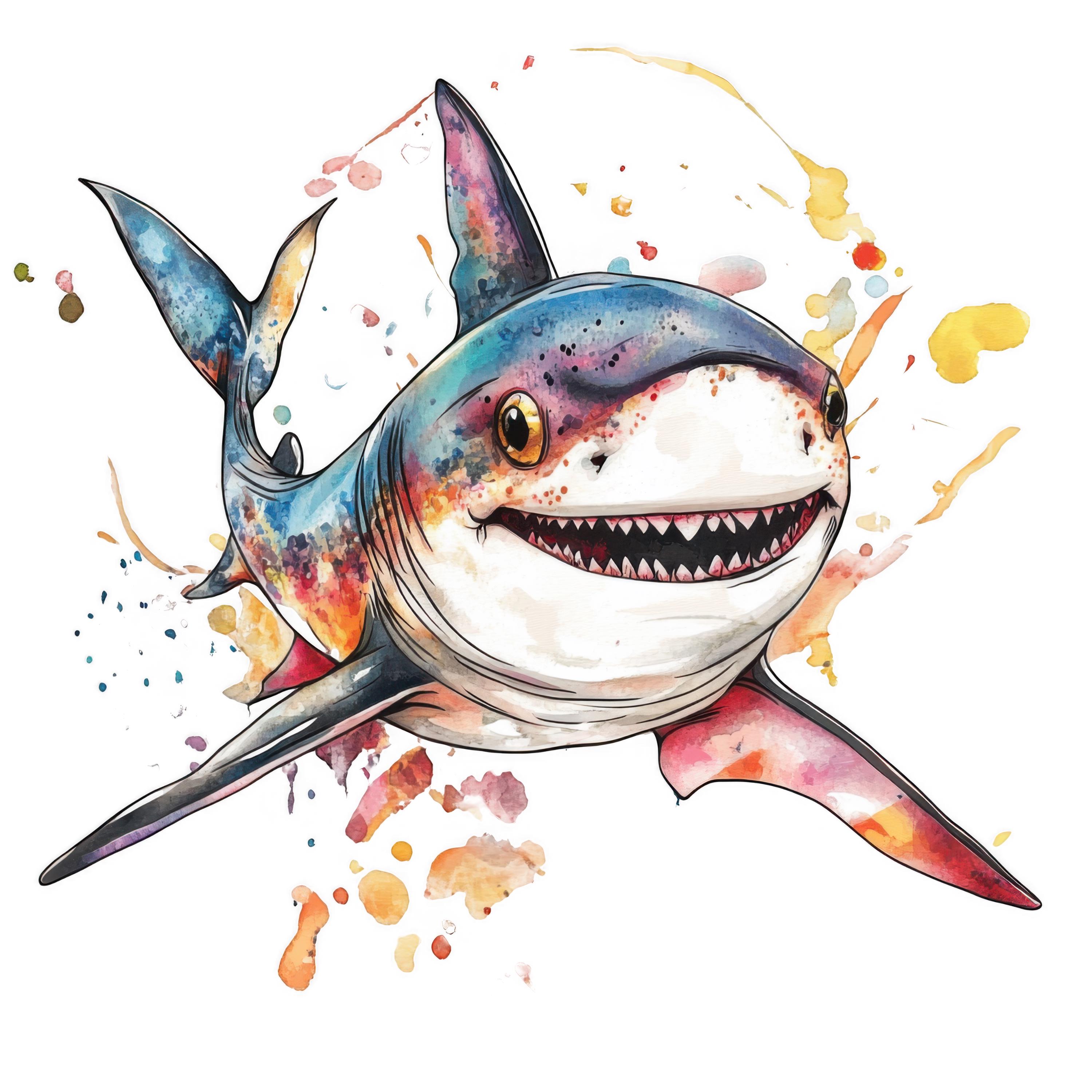 10 Shark Clipart Whimsical Sharks Clip Art Watercolor Sharks High ...