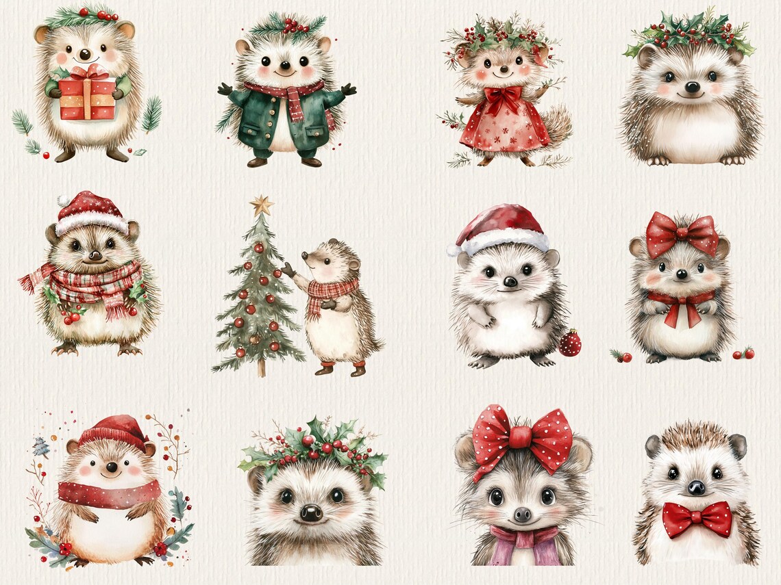 Watercolor Christmas Hedgehogs Clipart Cute Christmas Clip Art Cute ...