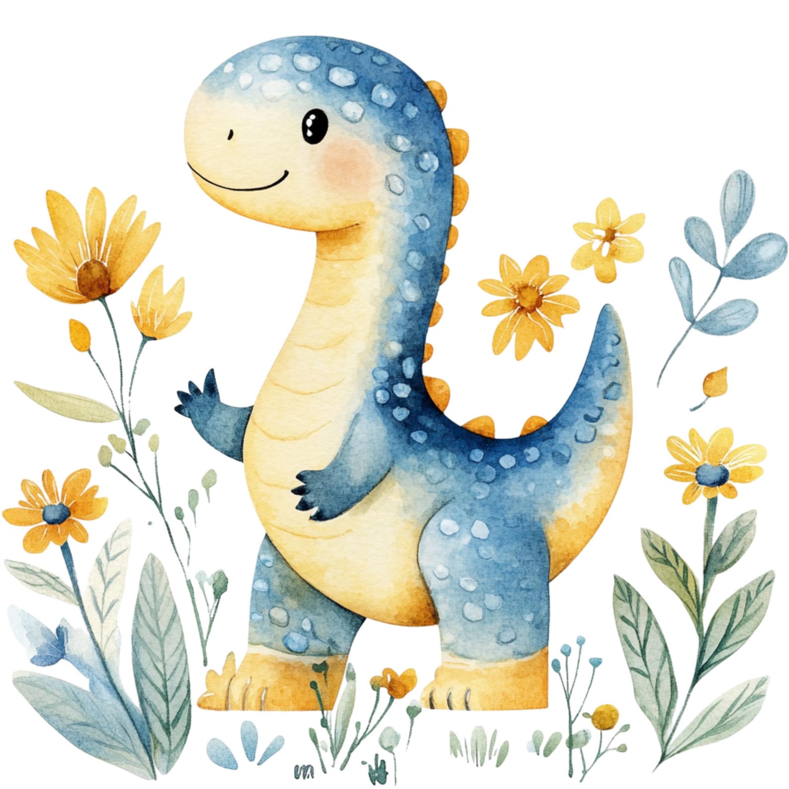 13 Spring Dinosaur Clipart Watercolor Floral Dinos Clip Art Dinosaur ...