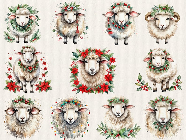 Christmas Sheep Clipart Farm Animals Clip Art Whimsical Christmas Sheep ...