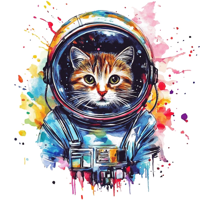 10 Cat Clipart Watercolor Cats in Space Clip Art Cute Space Cats ...
