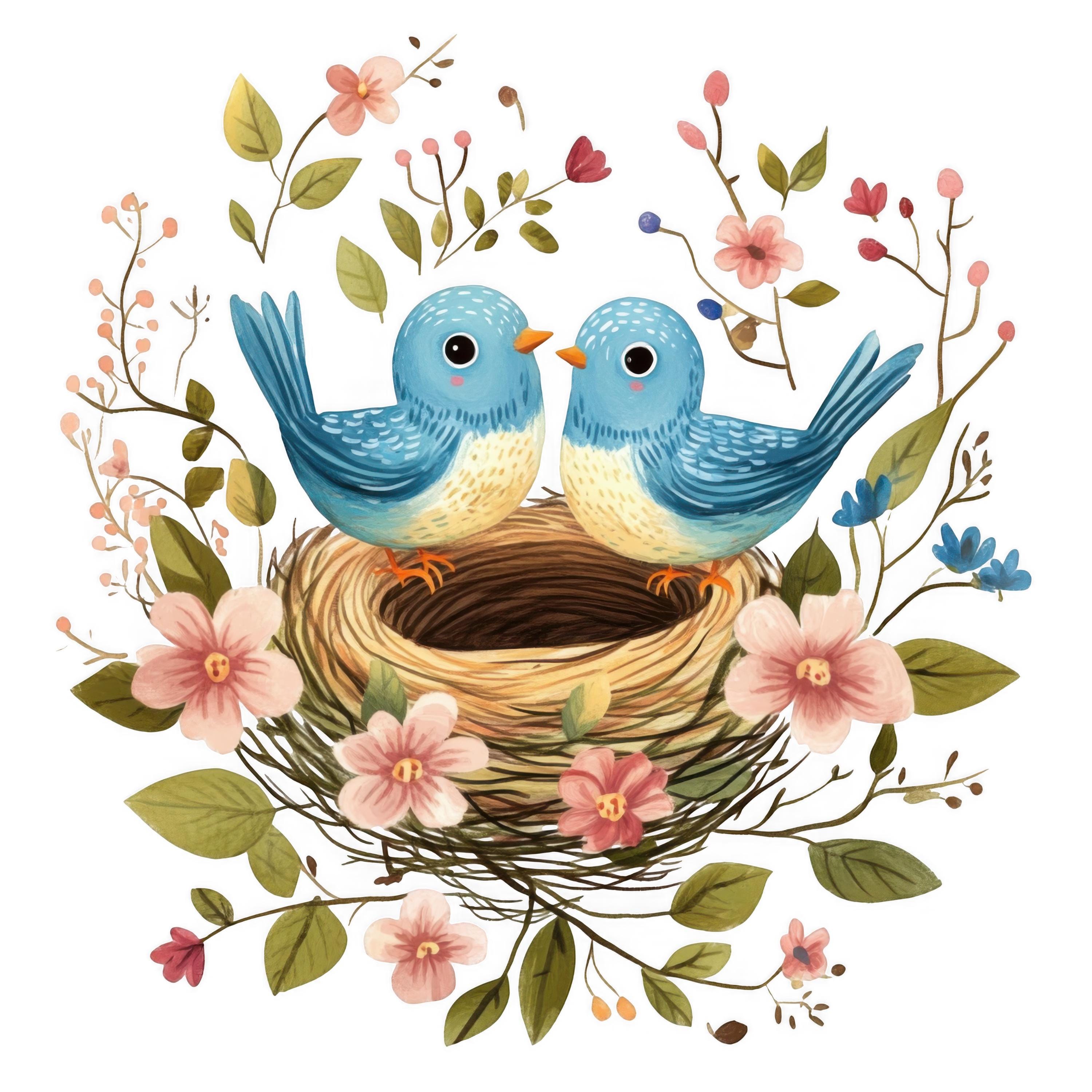 10 Blue Birds Clipart Scandinavian Birds Folk Art Clip Art Spring Blue ...