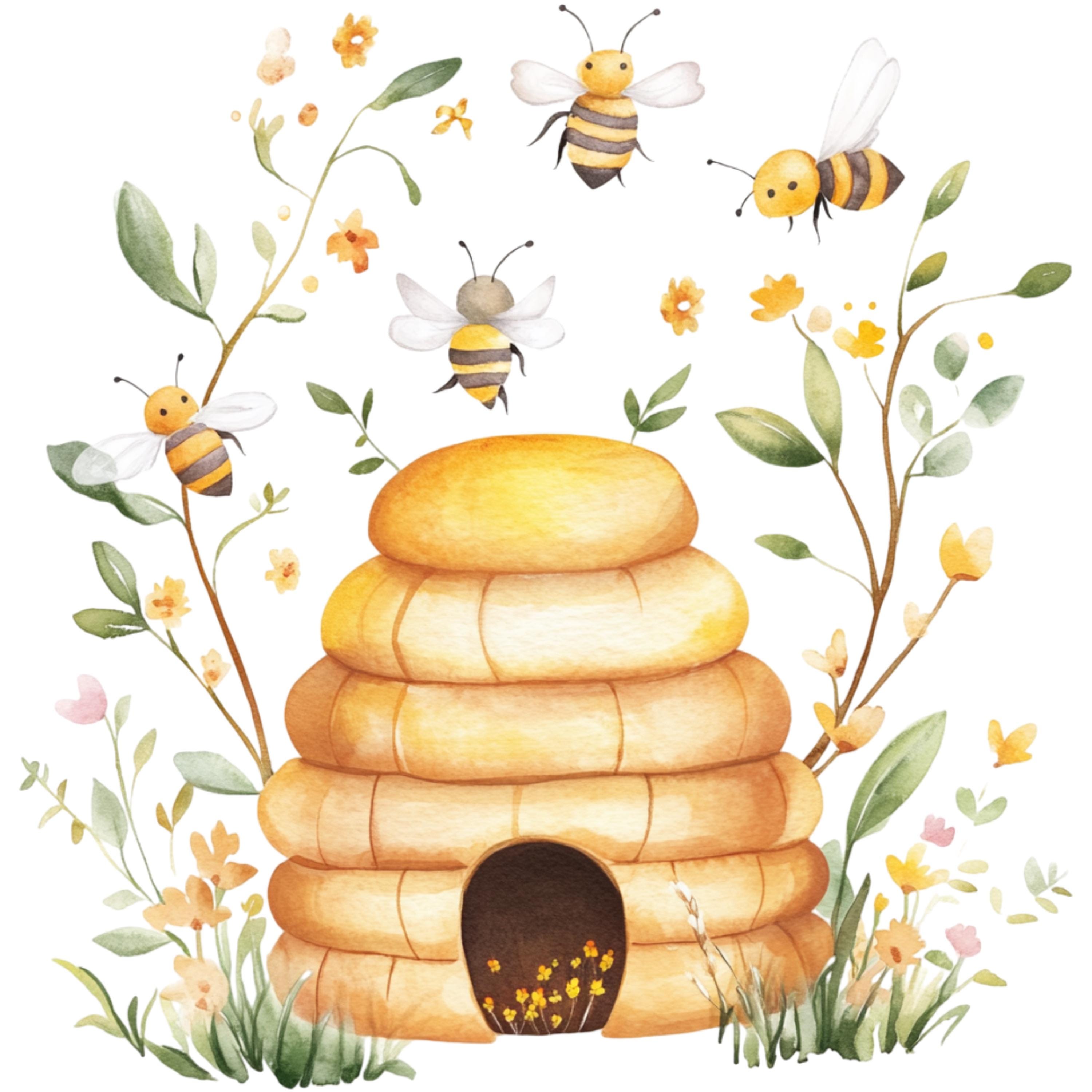 14 Spring Beehive Clipart Watercolor Spring Bees Clip Art Insect High ...