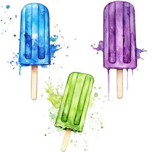 12 Popsicle Clipart Watercolor Summer Popsicles Clip Art Summer High ...