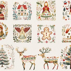 Watercolor Scandinavian Winter Clipart Christmas Folk Art Illustrations ...