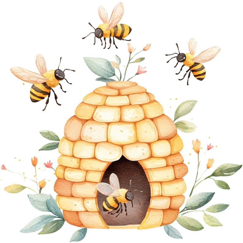 14 Spring Beehive Clipart Watercolor Spring Bees Clip Art Insect High ...