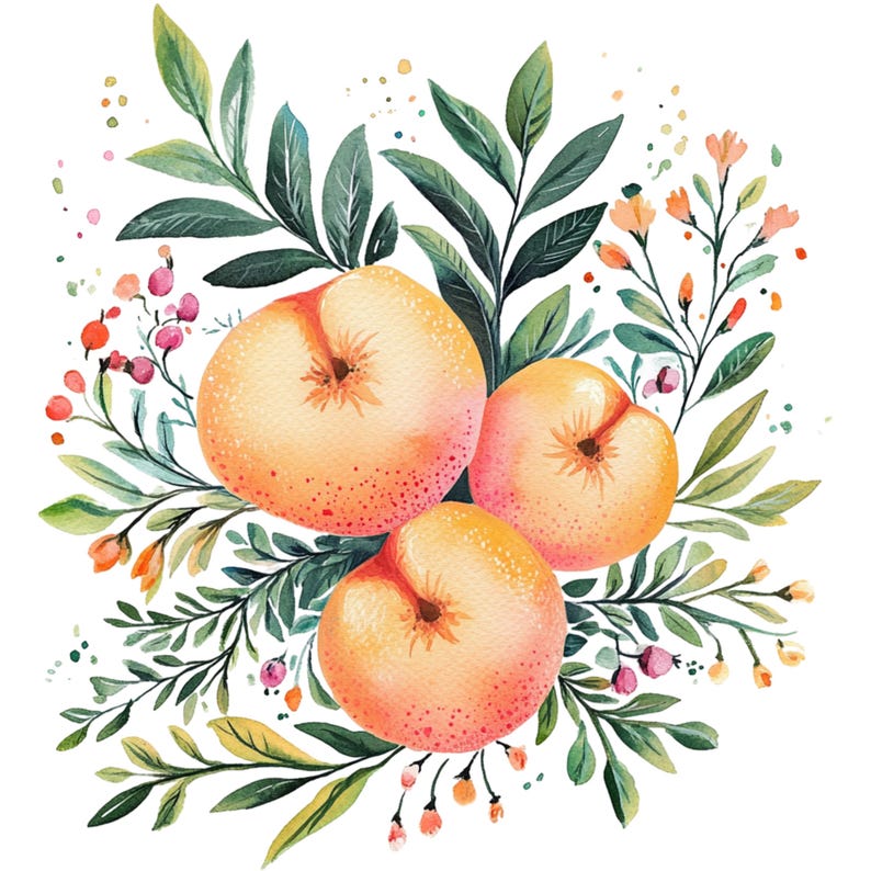 13 Watercolor Peach Clipart Peaches Scandinavian Folk Art Clip Art ...