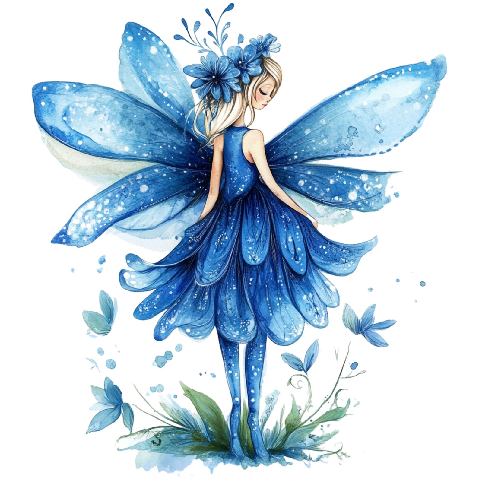 12 Fairy Clipart Blue Spring Fairies Clip Art Watercolor Fairies High ...