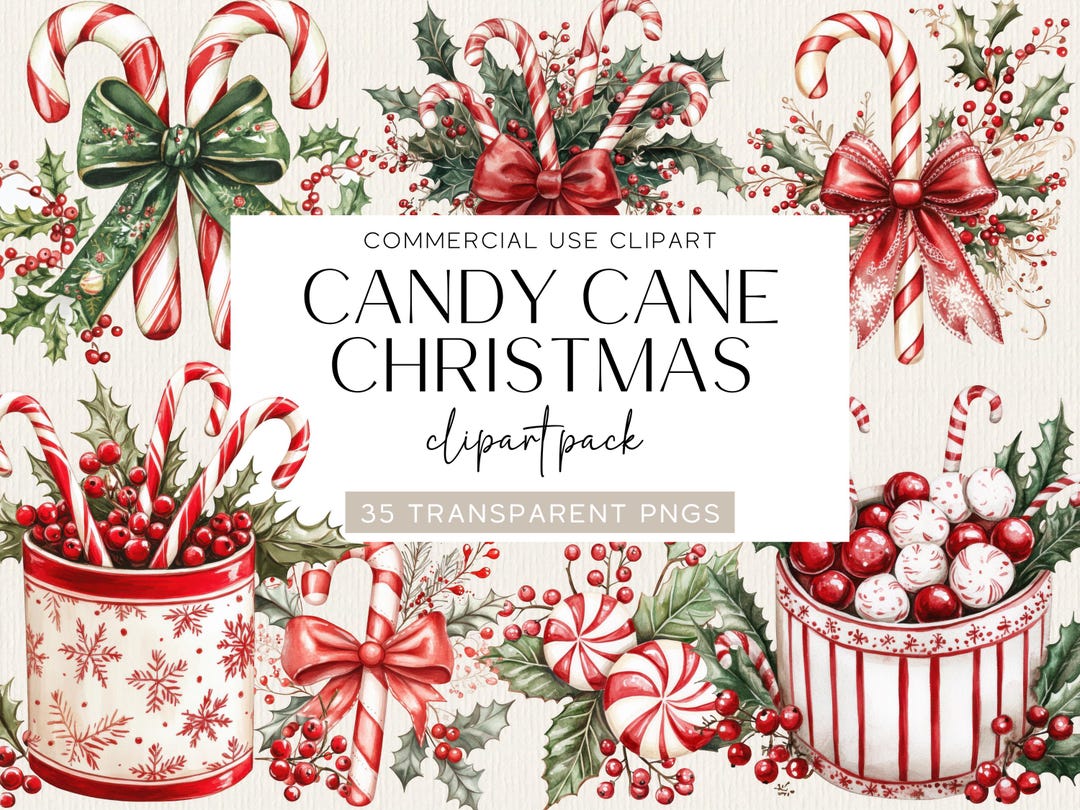 Christmas Candy Canes Watercolor Vintage Candy Canes Clipart Candy Cane ...