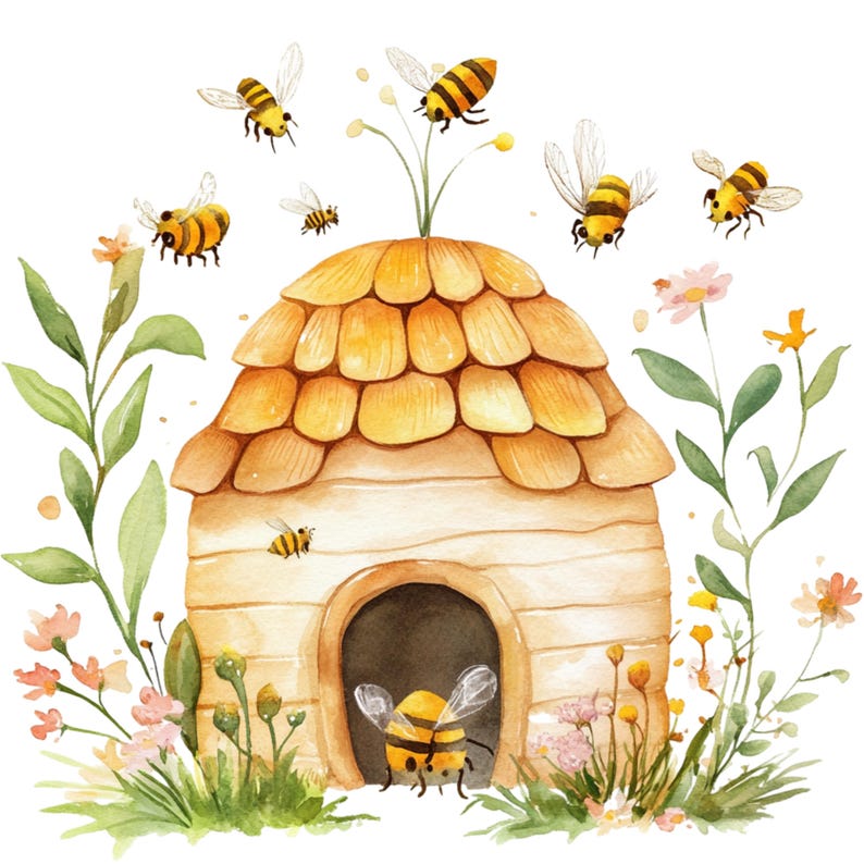 14 Spring Beehive Clipart Watercolor Spring Bees Clip Art Insect High ...