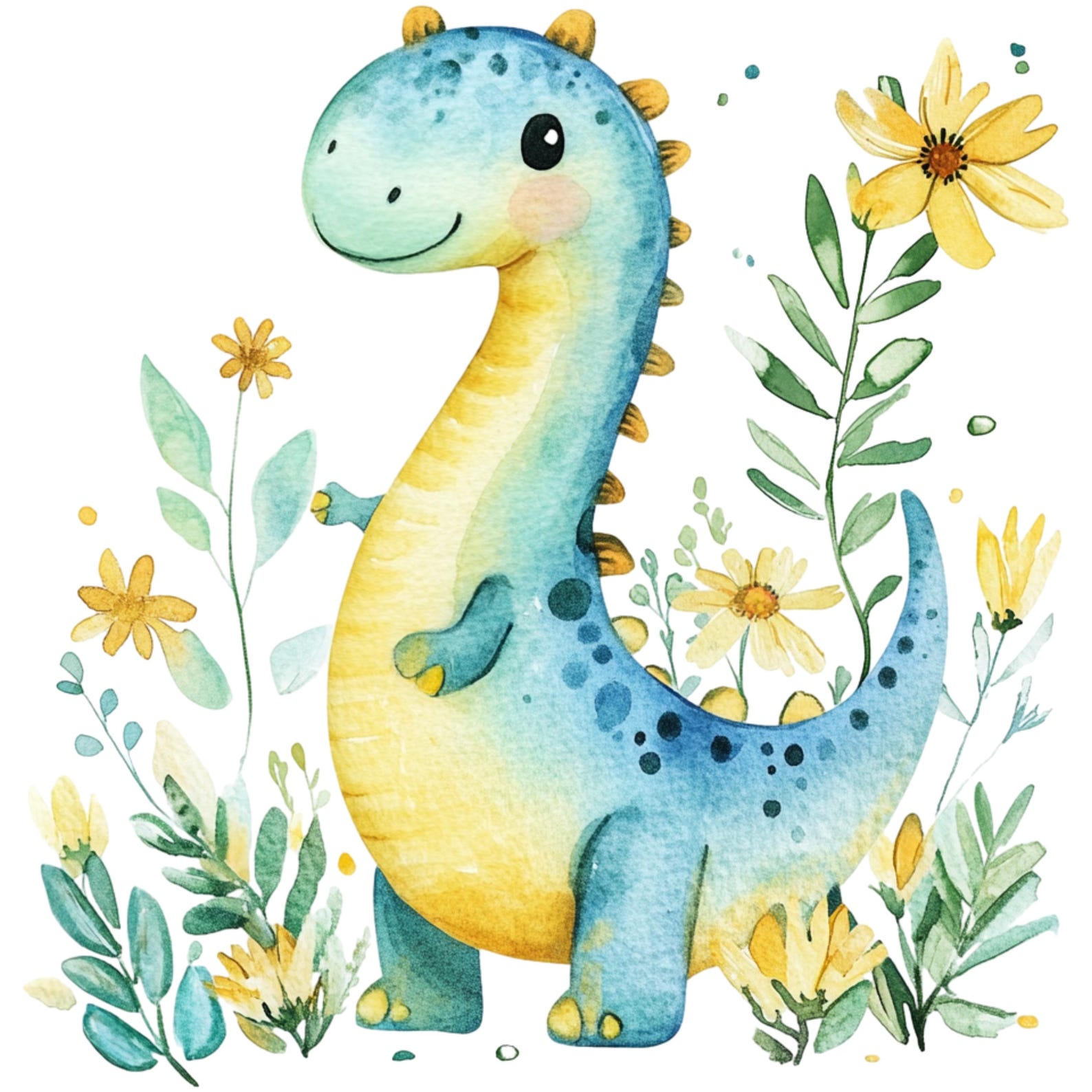 13 Spring Dinosaur Clipart Watercolor Floral Dinos Clip Art Dinosaur ...