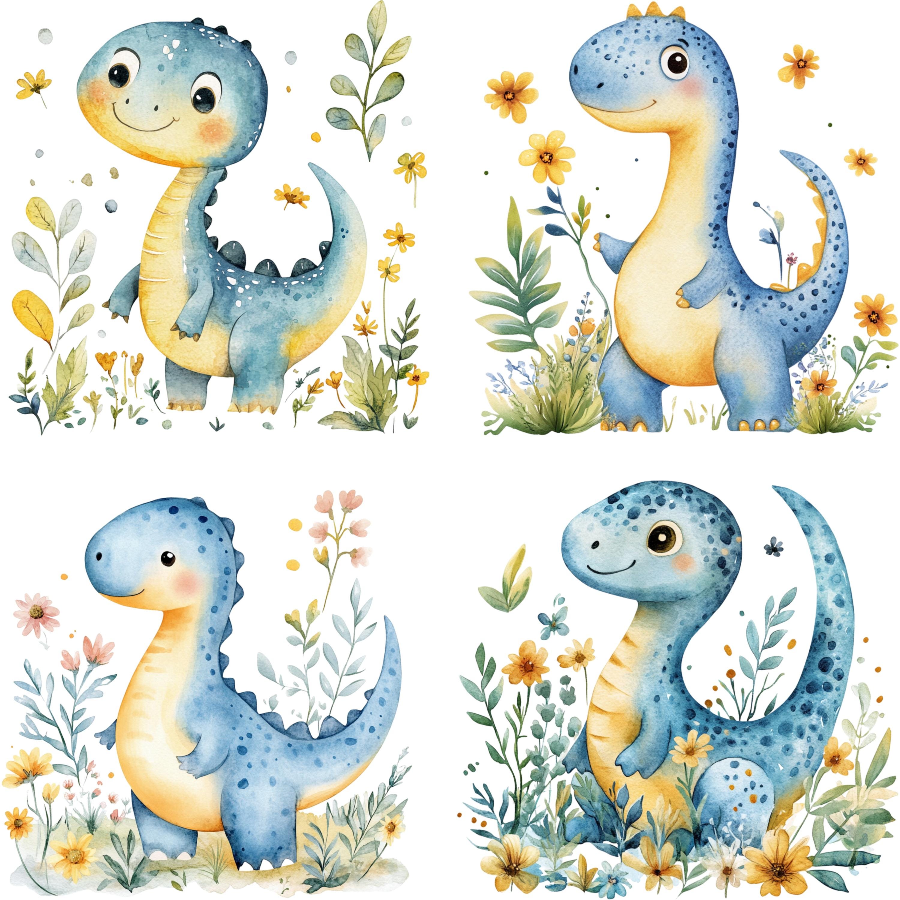 13 Spring Dinosaur Clipart Watercolor Floral Dinos Clip Art Dinosaur ...