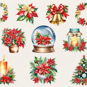 Watercolor Christmas Poinsettias Clipart Christmas Clip Art Poinsettia ...