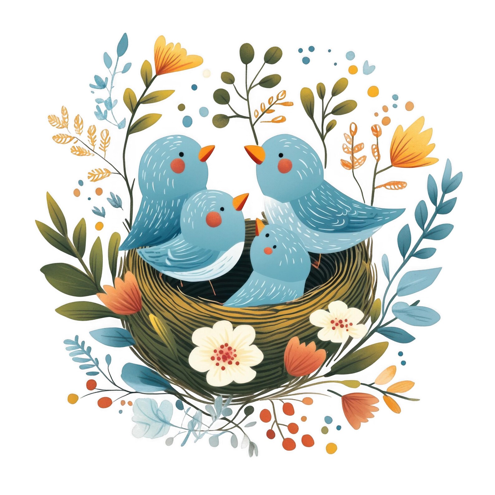 10 Blue Birds Clipart Scandinavian Birds Folk Art Clip Art Spring Blue ...