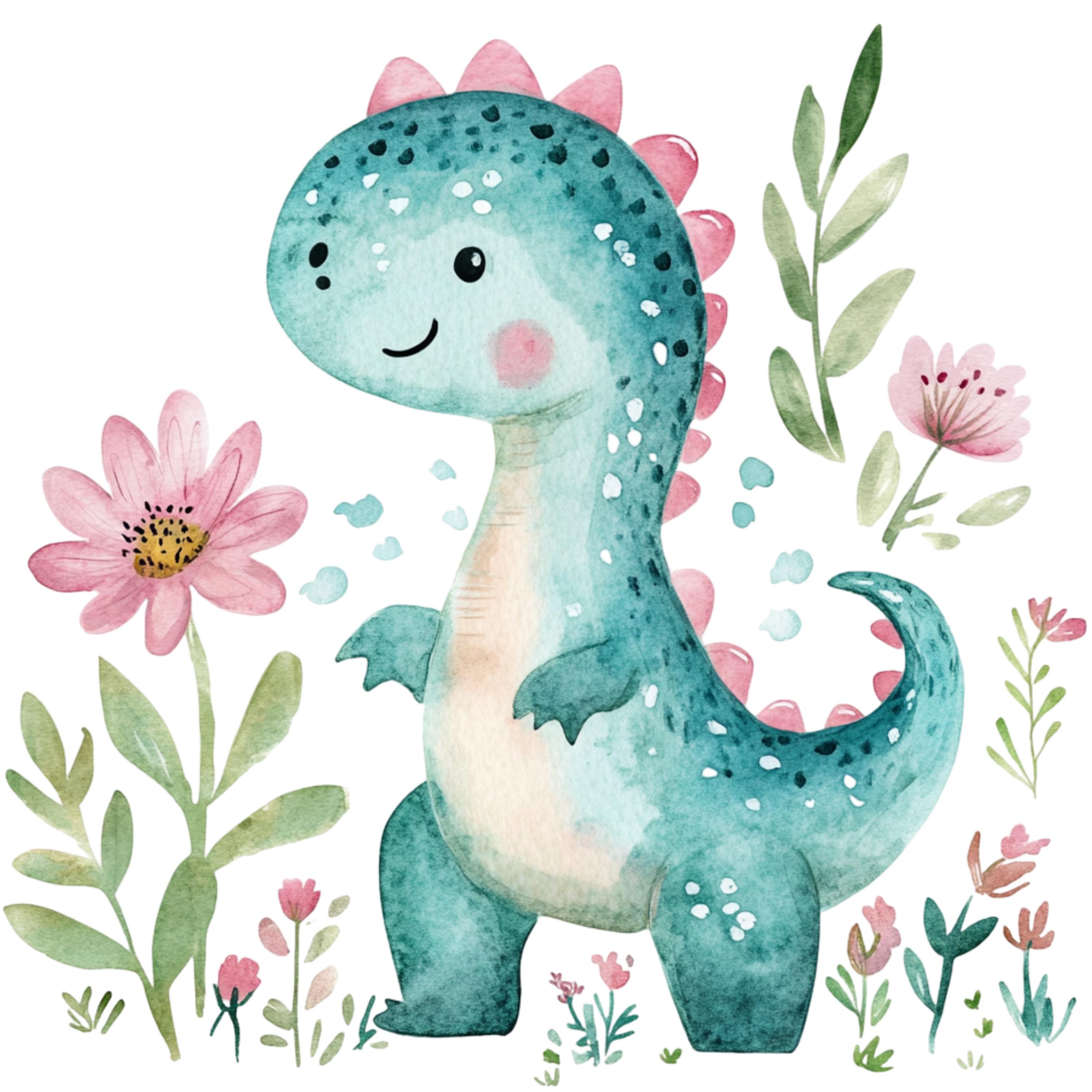14 Spring Dinosaur Clipart Watercolor Floral Dinos Clip Art Dinosaur ...