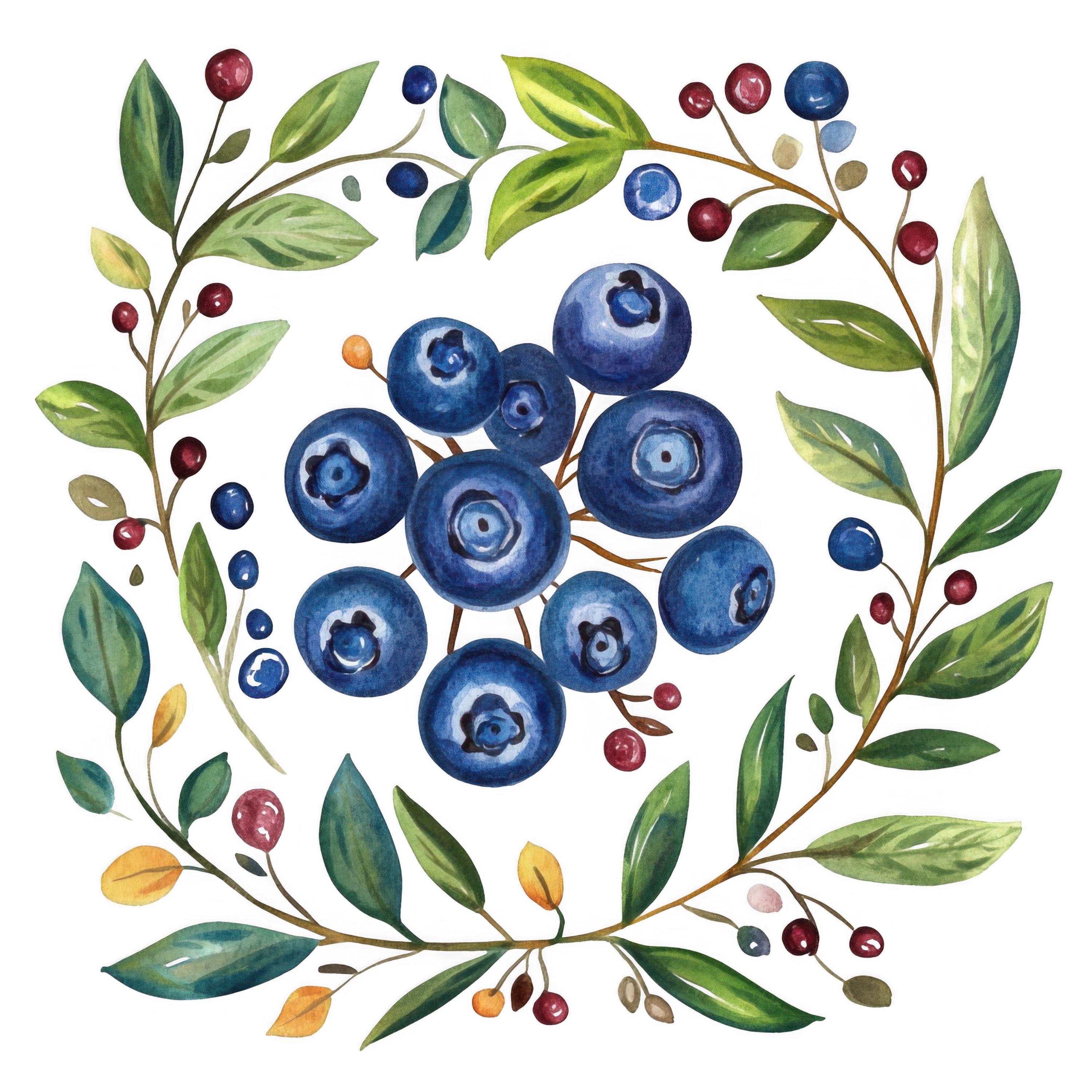 13 Watercolor Blueberry Clipart Blueberries Scandinavian Folk Art Clip ...