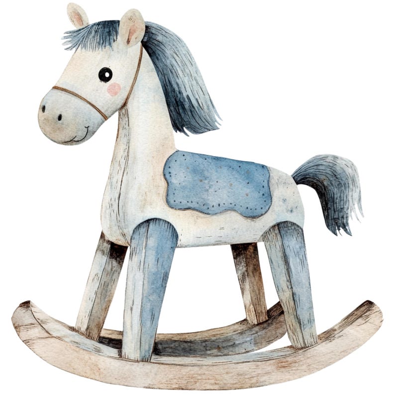 12 Baby Rocking Horse Clipart Watercolor Baby Shower Clipart Vintage ...