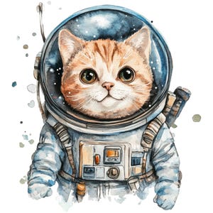 10 Cat Clipart Watercolor Cats in Space Clip Art Cute Space Cats ...