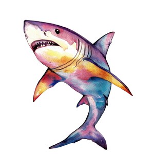 10 Shark Clipart Whimsical Sharks Clip Art Watercolor Sharks High ...
