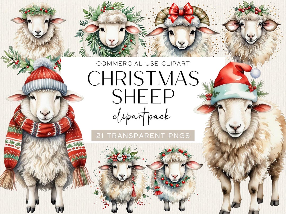 Christmas Sheep Clipart Farm Animals Clip Art Whimsical Christmas Sheep ...